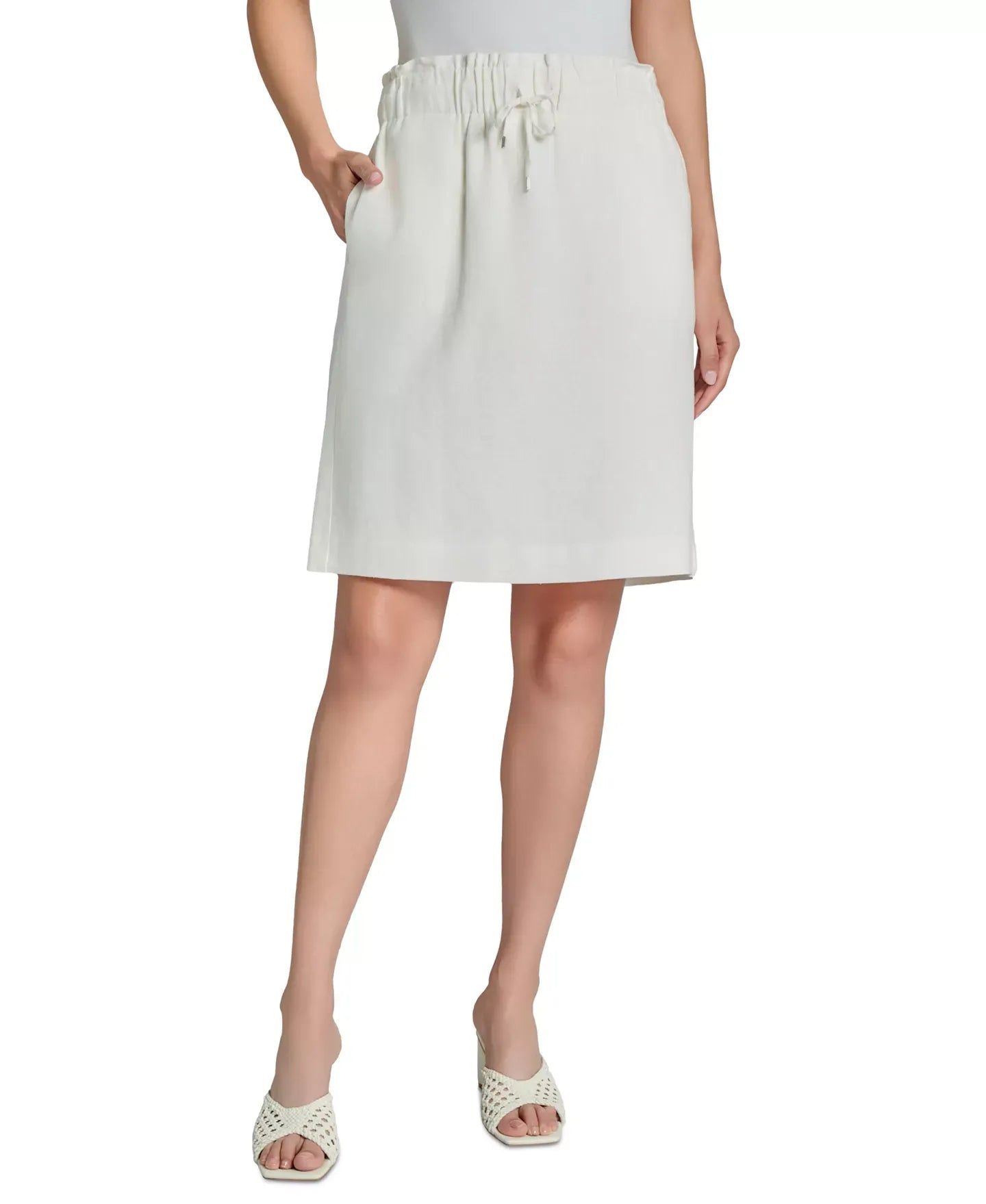 Jones New York Women's Linen-Blend Pull-On Drawstring Mini Pencil Skir ...